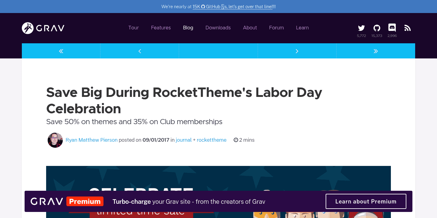 Save Big During RocketTheme's Labor Day Celebration | Grav CMS