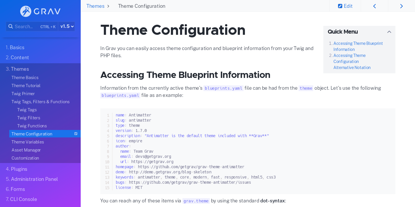 Theme Configuration Grav Documentation