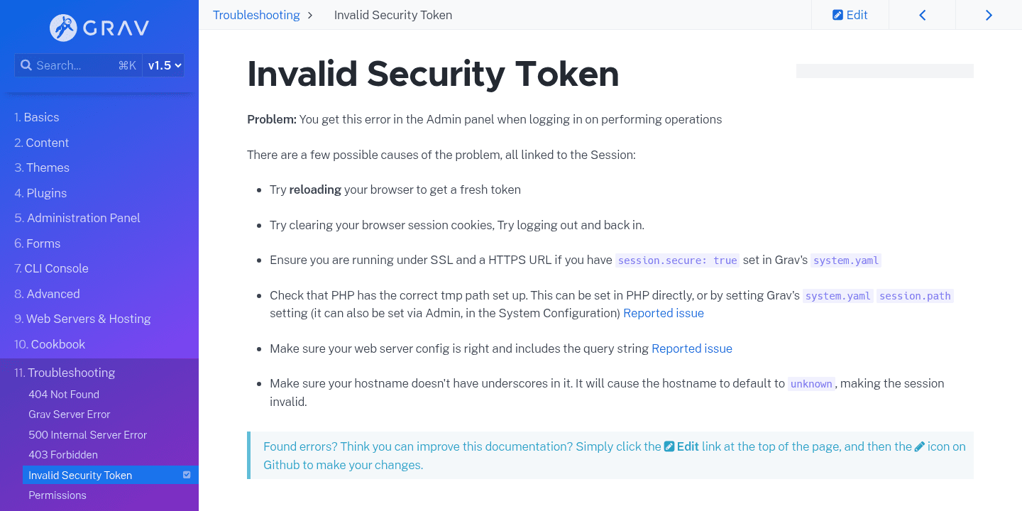 Invalid Security Token Grav Documentation
