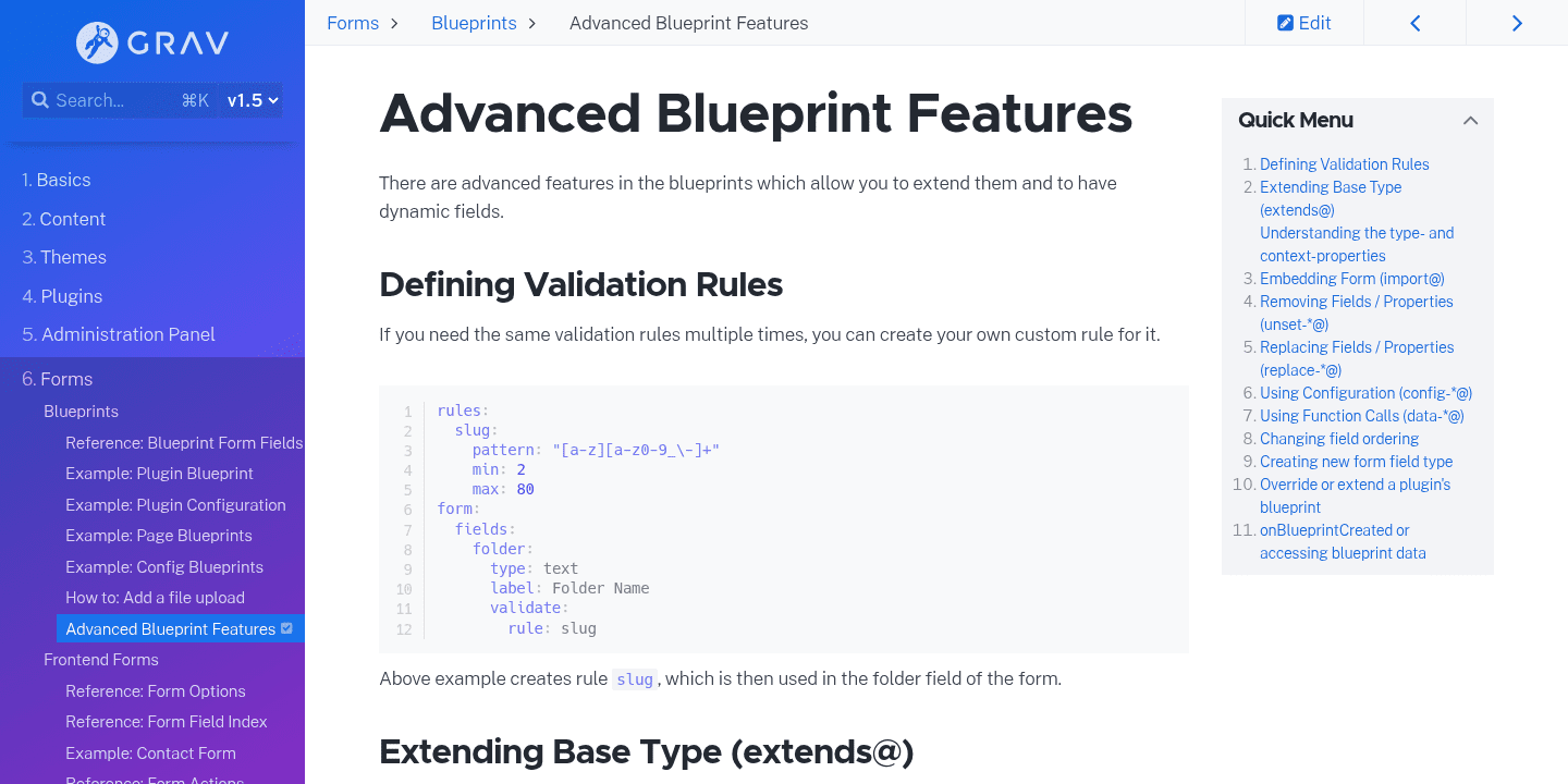 Advanced Blueprint Features | Grav Documentation