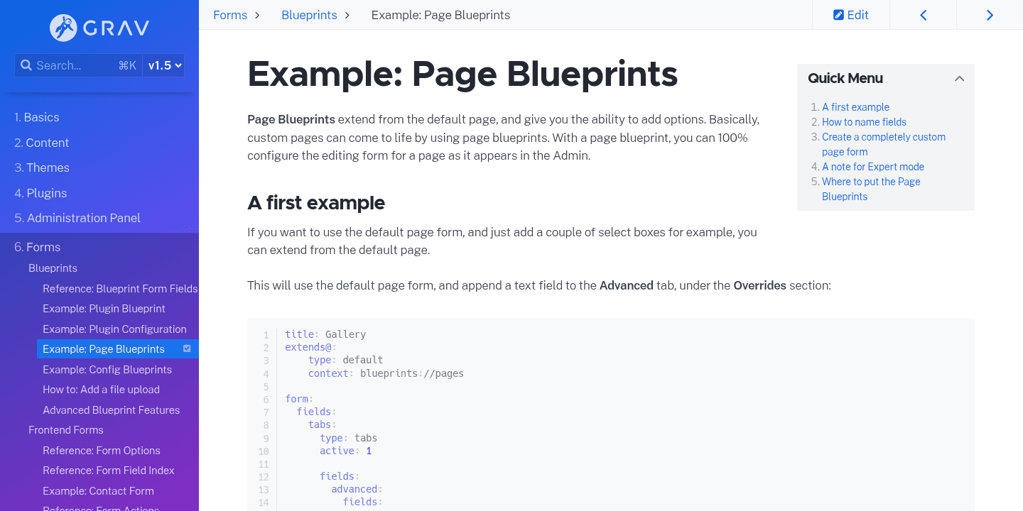 Example: Page Blueprints | Grav Documentation