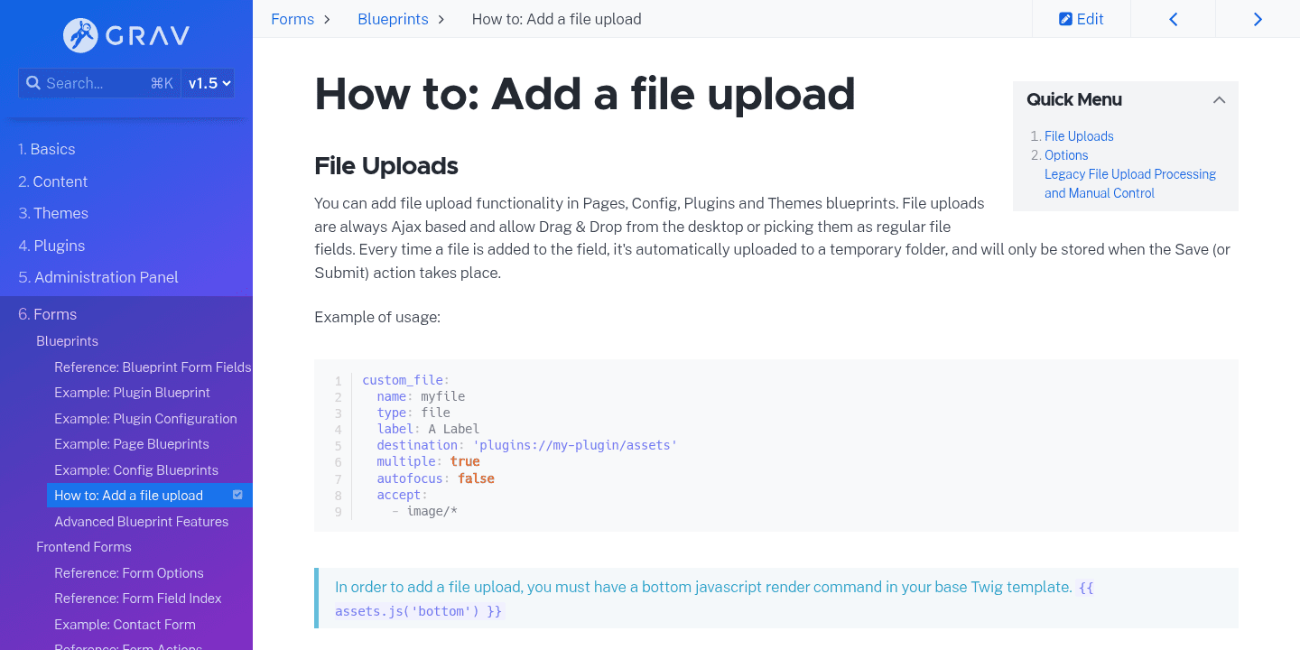 How to: Add a file upload | Grav Documentation