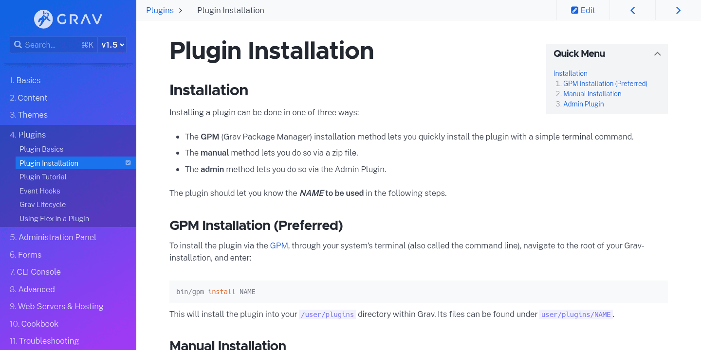 Plugin Installation | Grav Documentation