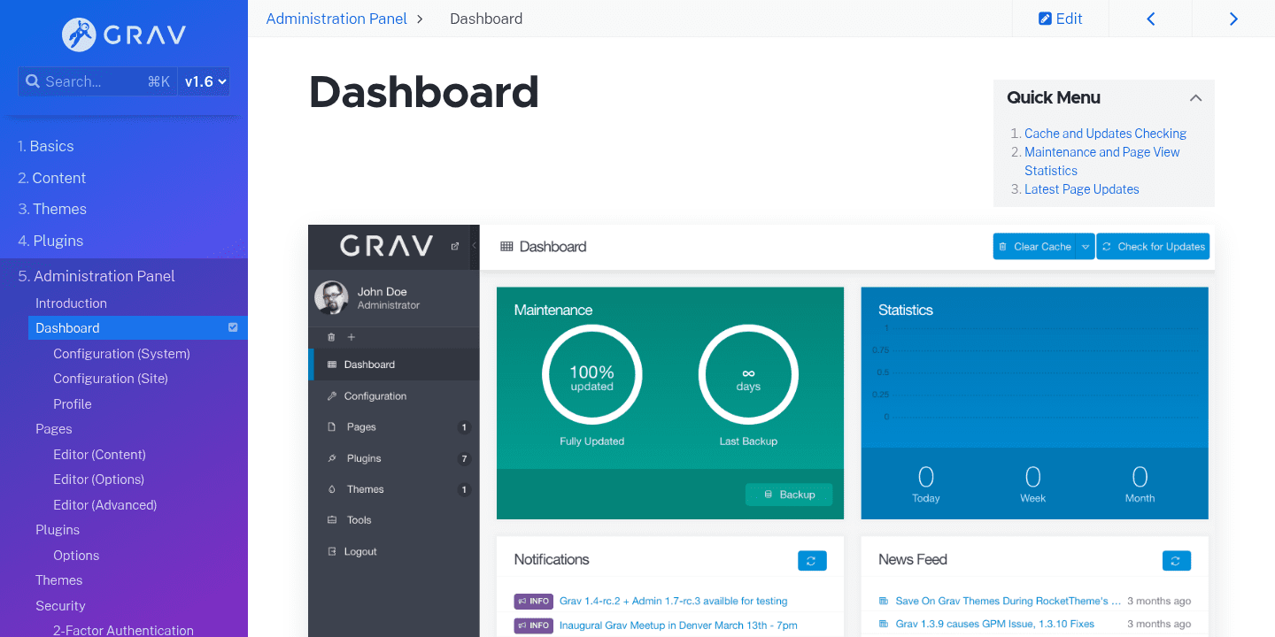 Dashboard | Grav Documentation