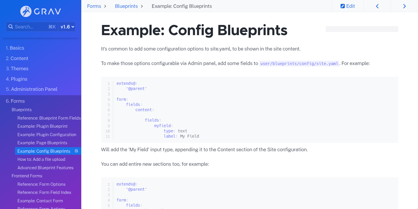 Example: Config Blueprints | Grav Documentation