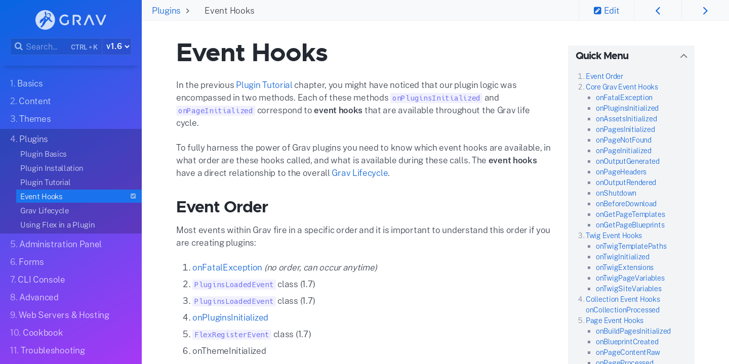 Event Hooks Grav Documentation
