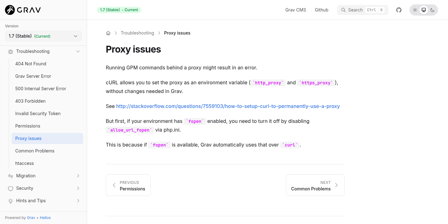 Proxy issues | Grav Documentation