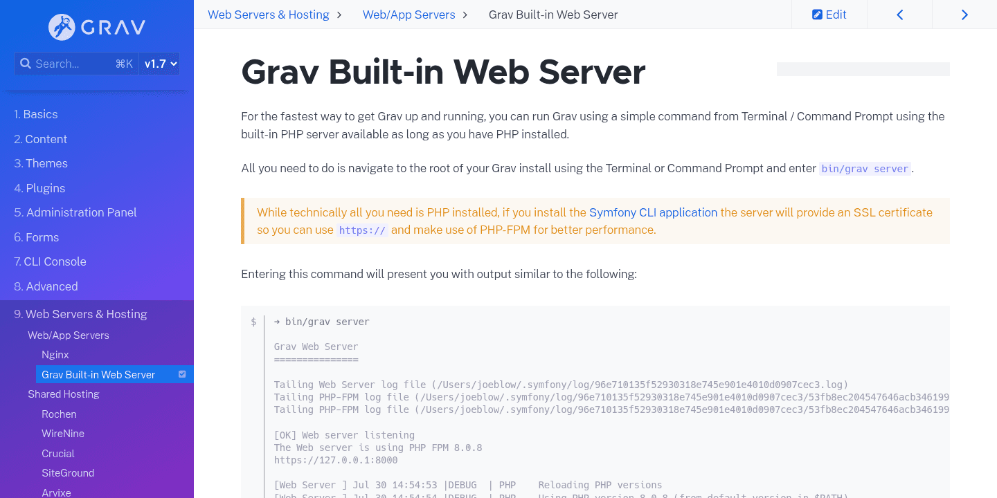 Grav Built-in Web Server | Grav Documentation