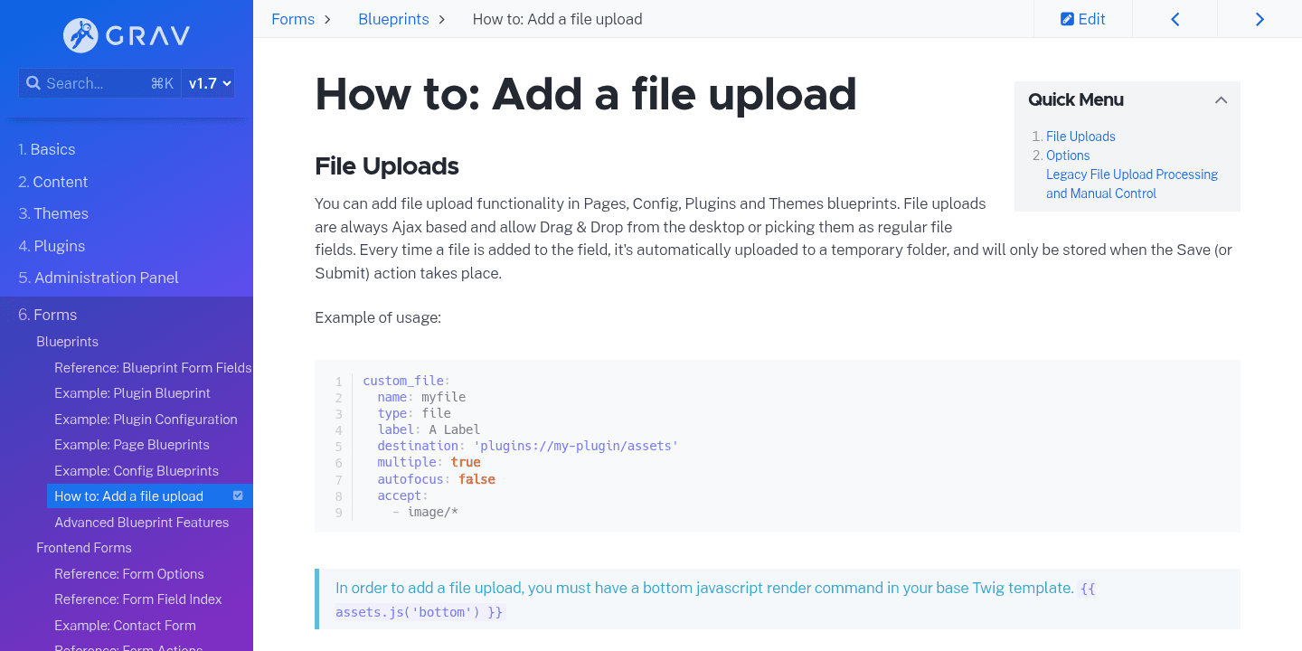 How to: Add a file upload | Grav Documentation