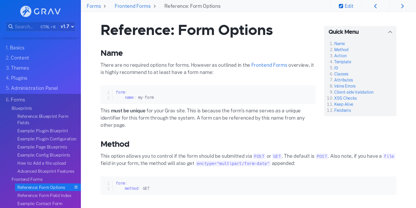 Reference Form Options Grav Documentation