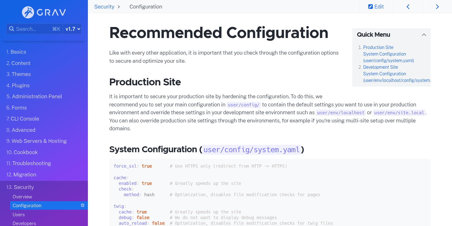 Recommended Configuration | Grav Documentation