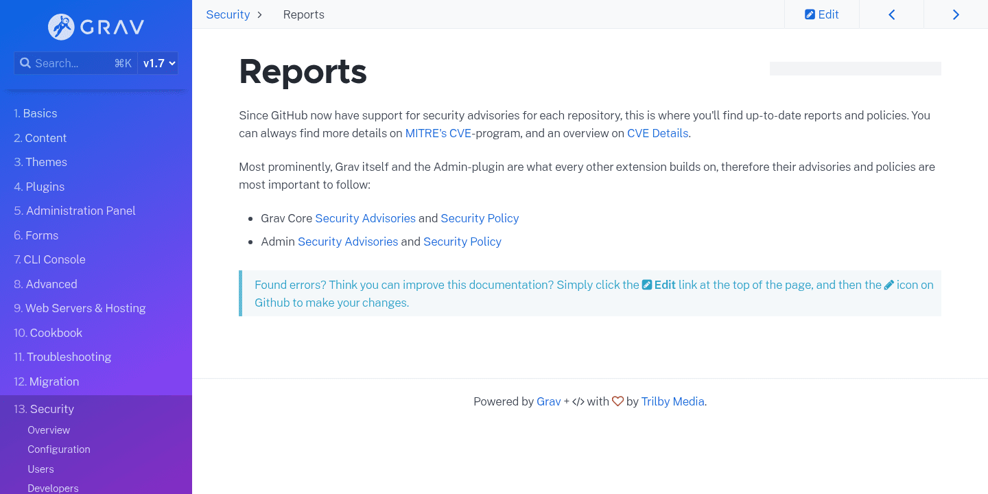 Reports | Grav Documentation